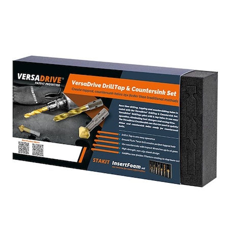 Versadrive Combo InsertFoam 7 Piece Set, 1/4, 5/16, 3/8, 1/2'' DrillTaps + 1/4, 3/8, 1/2 ...